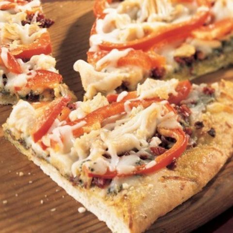 Chicken Pesto Pizza with Roasted Red Peppers and Asparagus - Canned ...